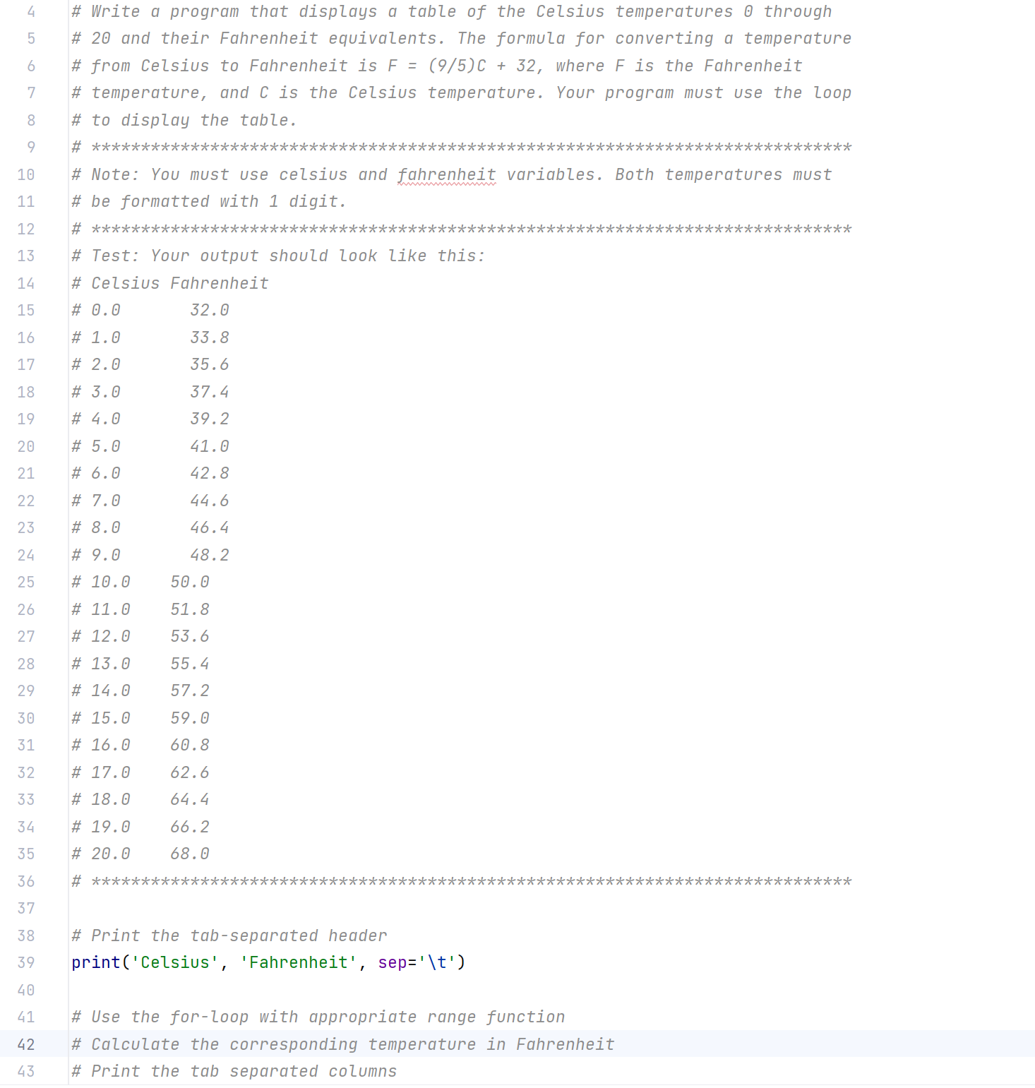 Solved # Write a program that displays a table of the | Chegg.com