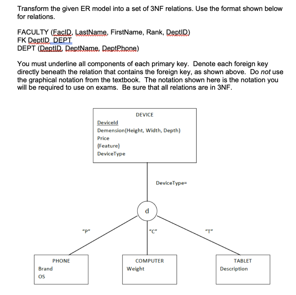 Solved Transform the given ER model into a set of 3NF | Chegg.com