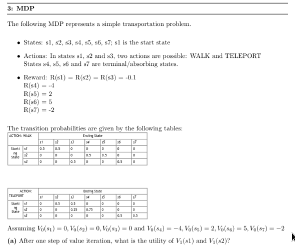 Solved The following MDP represents a simple transportation | Chegg.com