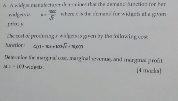 Solved A widget manufacturer determines that the demand | Chegg.com