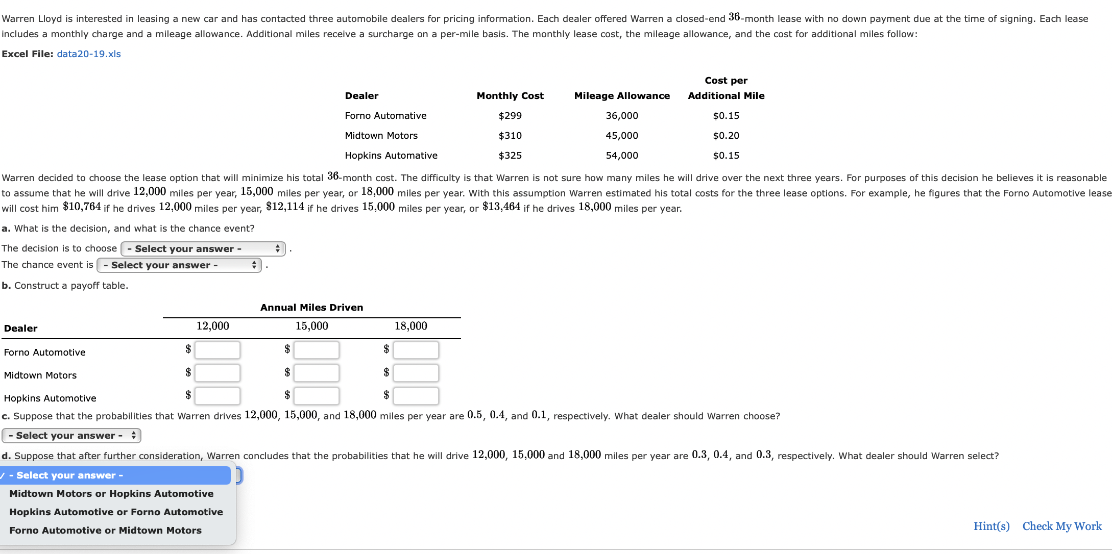 Solved ncludes a monthly charge and a mileage allowance. | Chegg.com