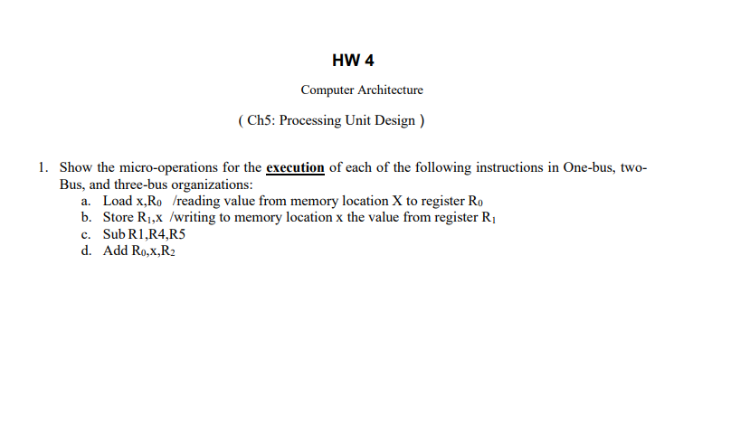 Solved HW 4 Computer Architecture (Ch5: Processing Unit | Chegg.com