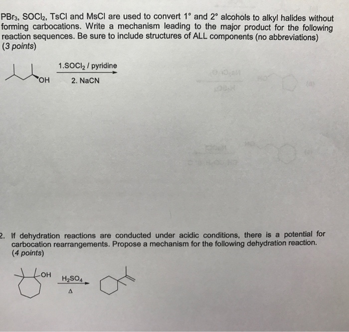 Solved PBrs, SOCl2, TsCl and MsCI are used to convert 1° and | Chegg.com