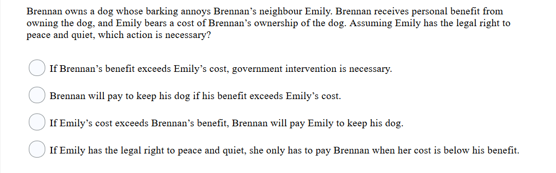 Solved Brennan owns a dog whose barking annoys Brennan's | Chegg.com