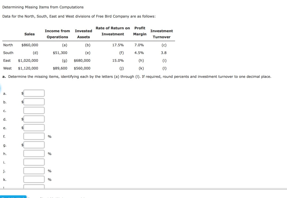 Solved Determining Missing Items from Computations Data for | Chegg.com