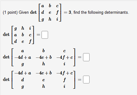 Solved (1 point) If a 4 x 4 matrix A with rows V1, V2, V3, | Chegg.com