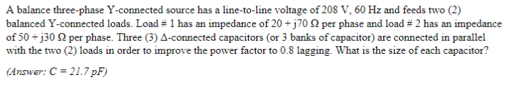 Solved A balance three-phase Y-connected source has a | Chegg.com