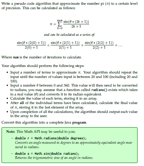 Solved Write a pseudo code algorithm that approximate the | Chegg.com