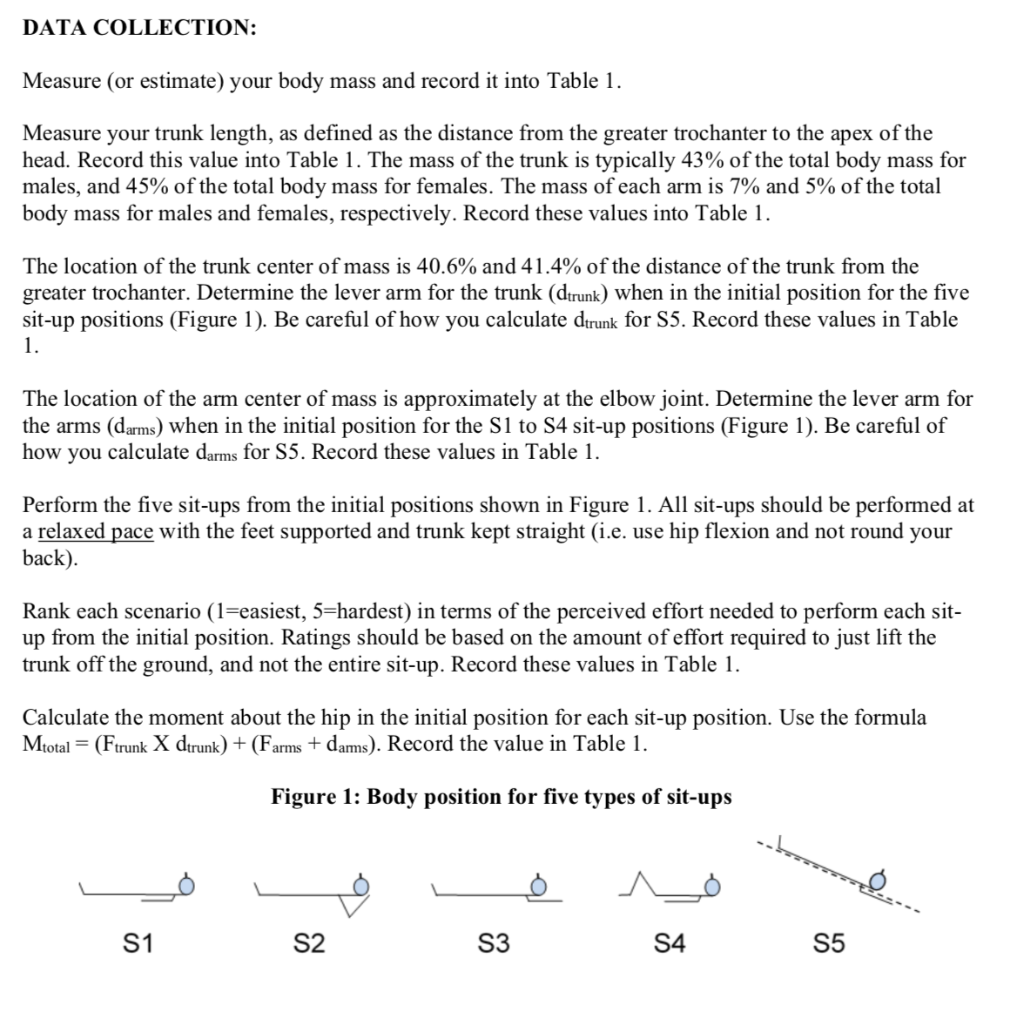DATA COLLECTION: Measure (or estimate) your body mass | Chegg.com