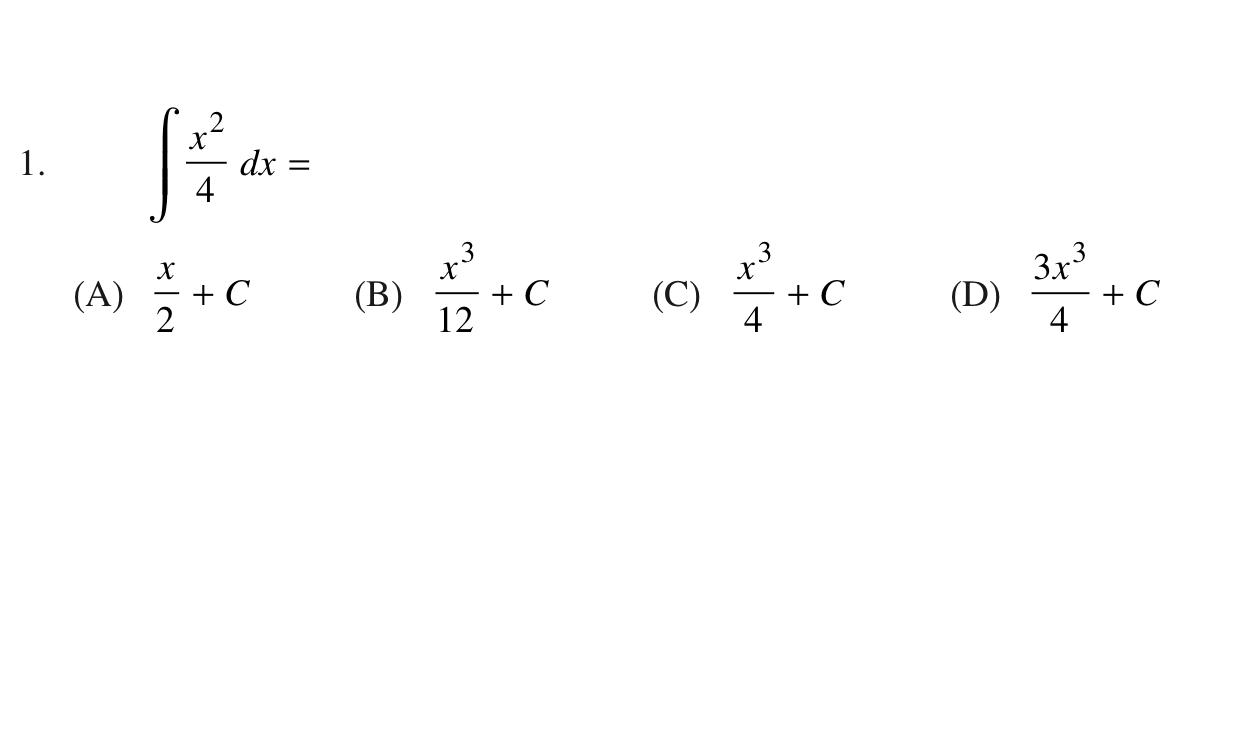 Solved ∫4x2dx=2x+C (B) 12x3+C (C) 4x3+C (D) 43x3+C | Chegg.com