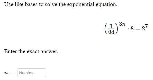 Solved Use like bases to solve the exponential equation. | Chegg.com