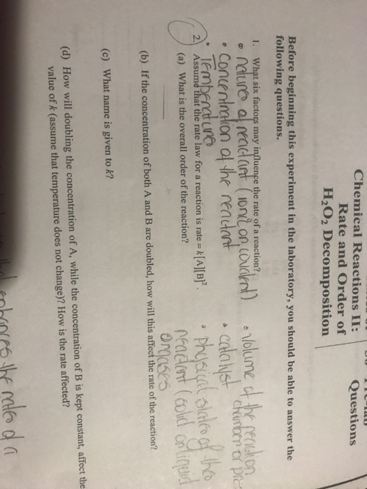 Solved Chemical Reactions II: Rate and Order of H202 | Chegg.com