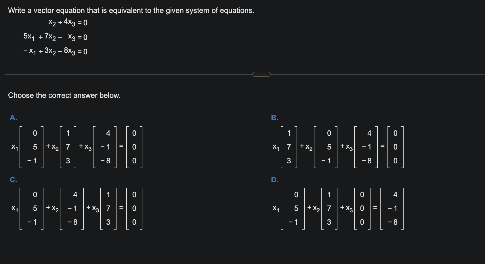 Solved Write a vector equation that is equivalent to the | Chegg.com