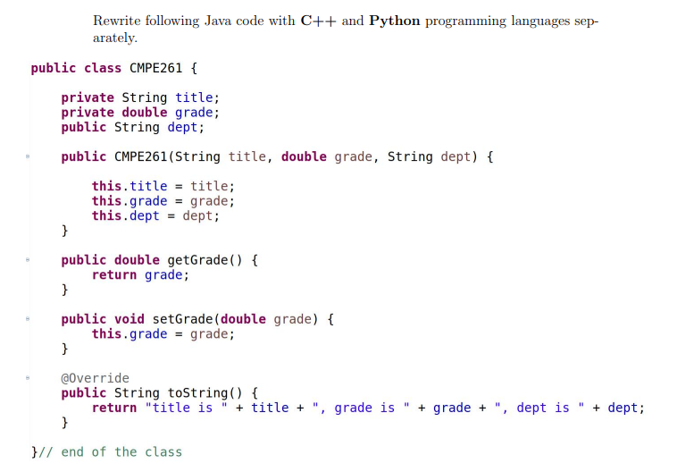 Solved Rewrite following Java code with C++ and Python | Chegg.com Solved Rewrite following Java code with C++ and Python | Chegg.com