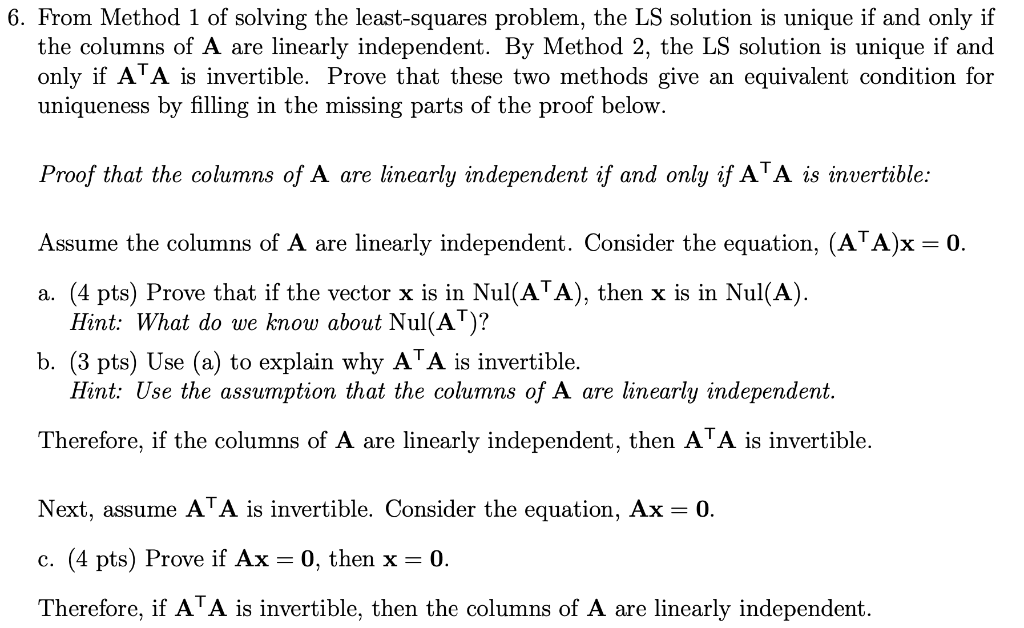 6. From Method 1 of solving the least-squares | Chegg.com