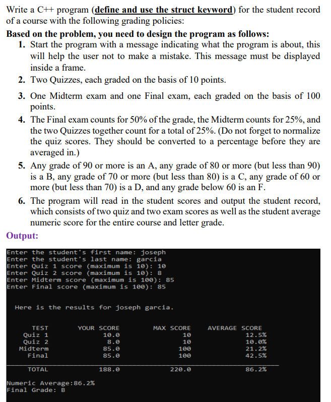 Solved Write a CH program (define and use the struct | Chegg.com