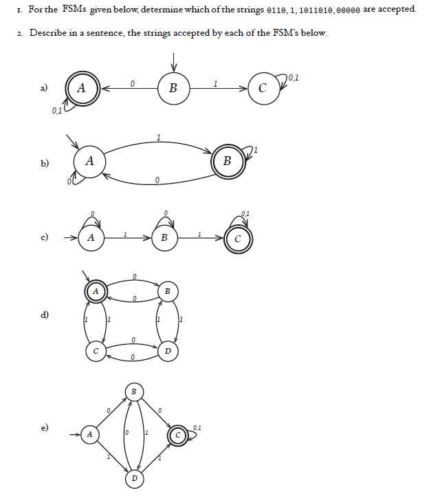 Solved I. For the FSMs given below, determine which of the | Chegg.com