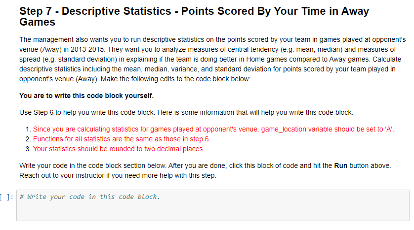 Solved Step 7 - Descriptive Statistics - Points Scored By | Chegg.com