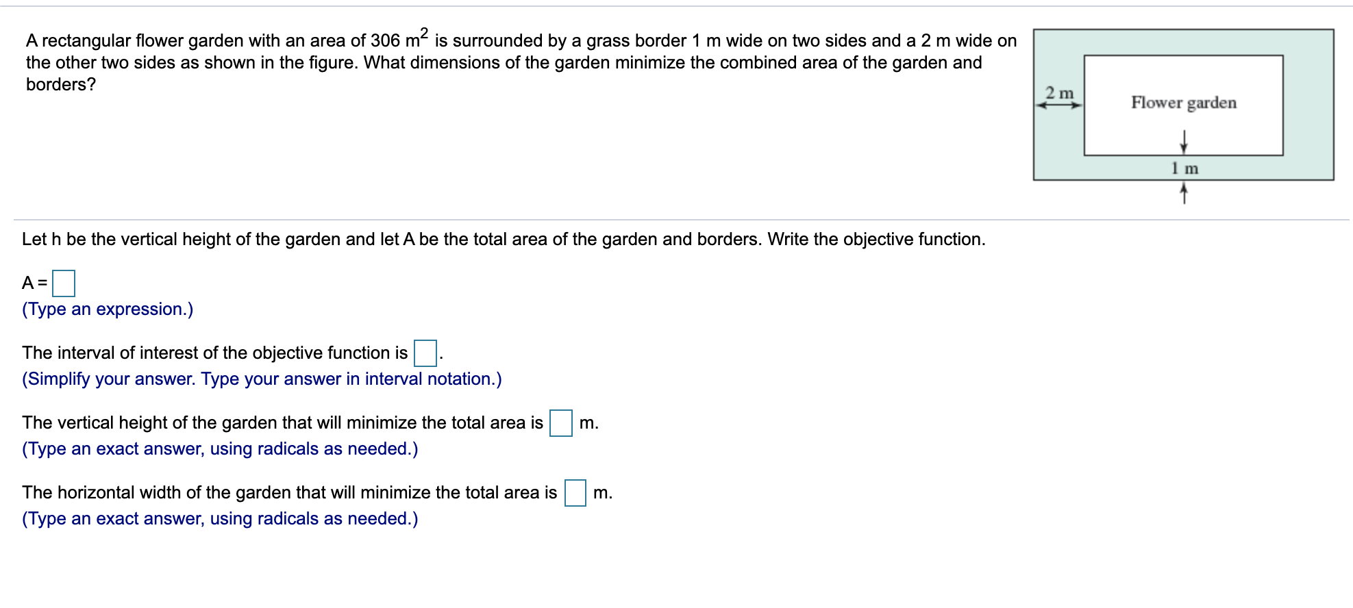 Solved A rectangular flower garden with an area of 306 m² is | Chegg.com