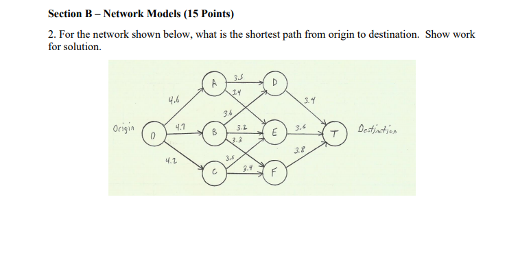 Solved Section B - Network Models (15 Points) 2. For the | Chegg.com