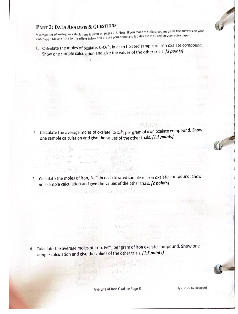 Solved PART 1: DATA [2 POINTS] Table 2-4: Gravimetric Data | Chegg.com
