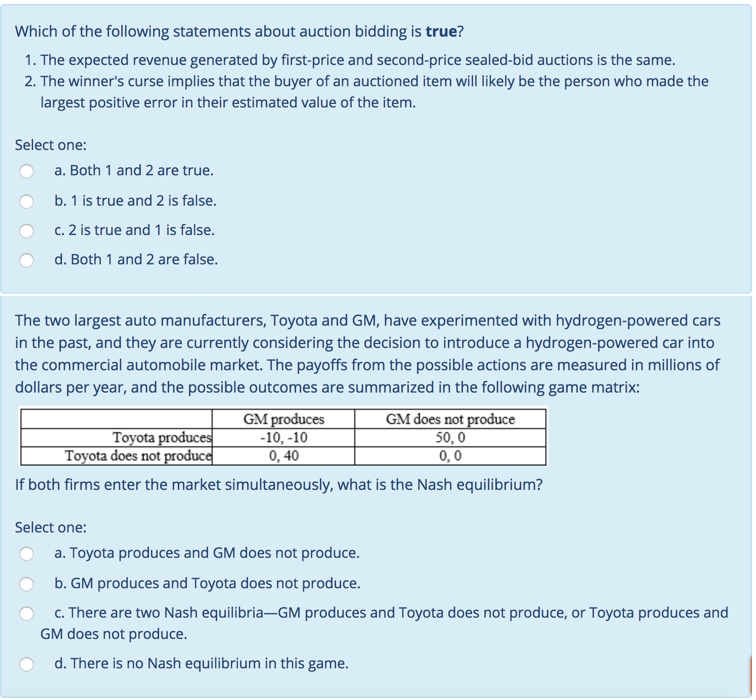 Solved Which of the following statements about auction | Chegg.com