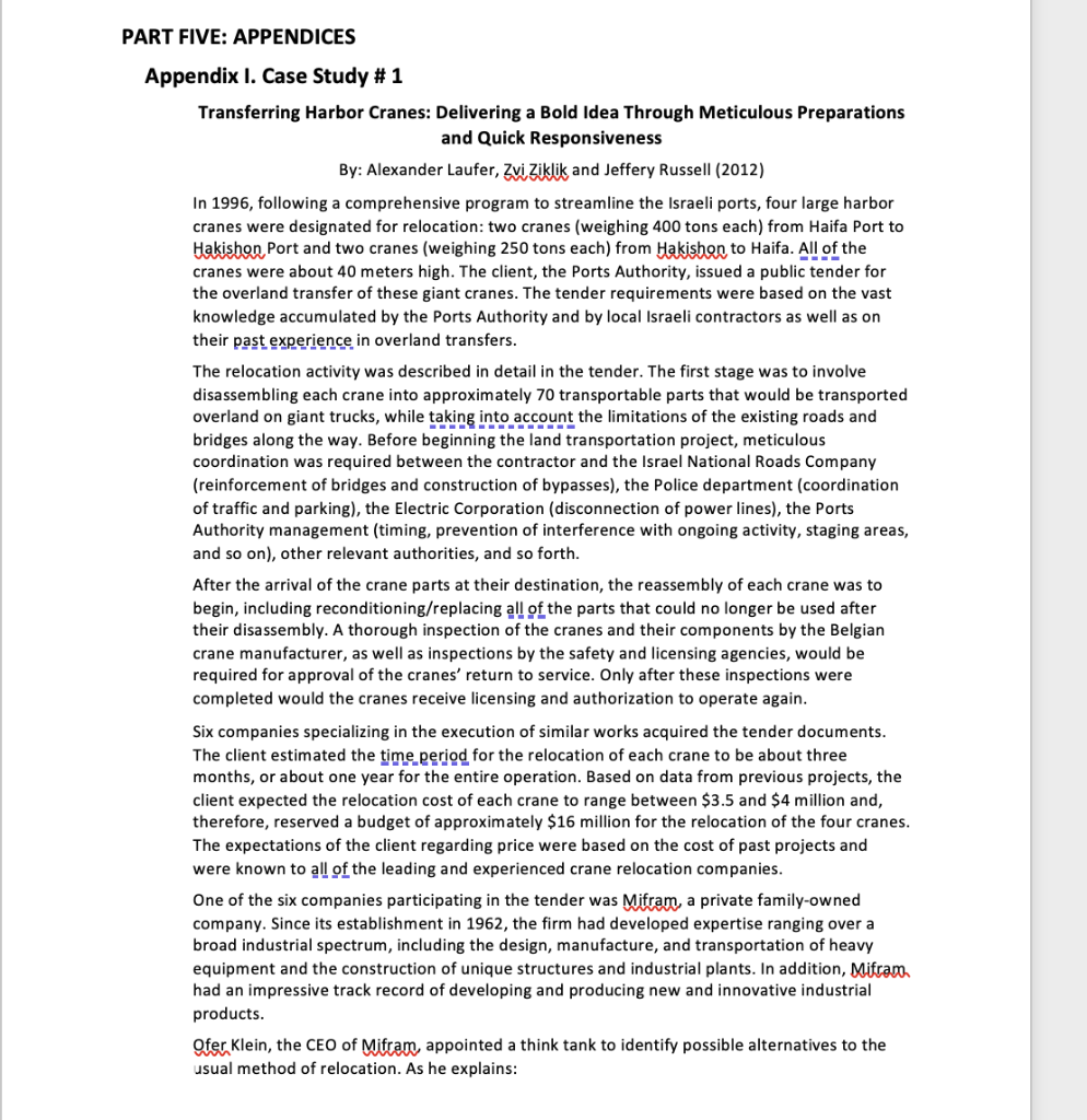 PART FIVE: APPENDICES Appendix I. Case Study # 1 | Chegg.com