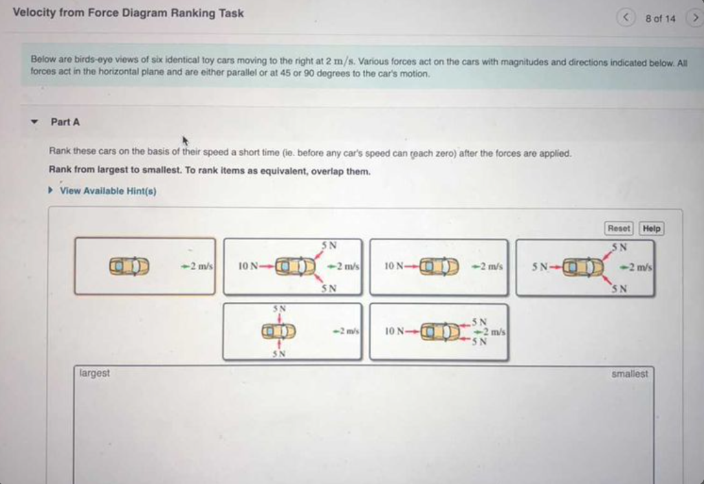 Velocity from Force Diagram Ranking Task 8 of 14 | Chegg.com