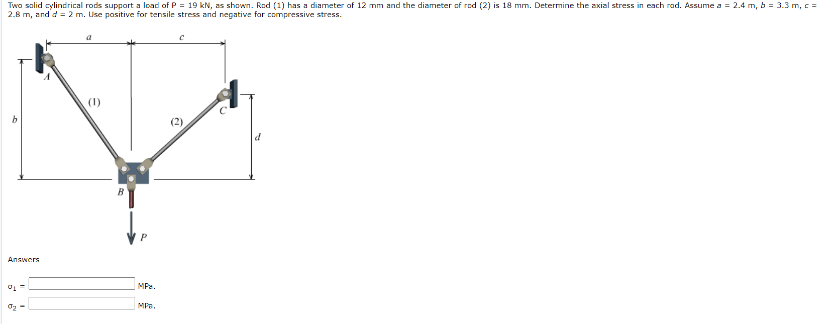 Solved Two solid cylindrical rods support a load of P = 19 | Chegg.com