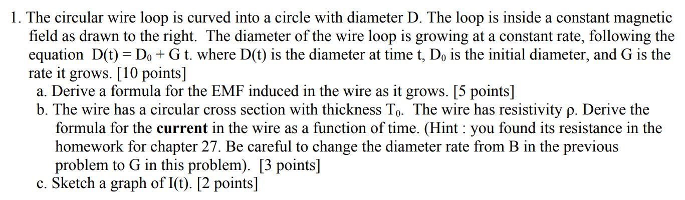 Solved 1 The Circular Wire Loop Is Curved Into A Circle 