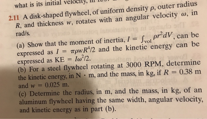 Solved A disk-shaped flywheel, of uniform density rho, outer | Chegg.com