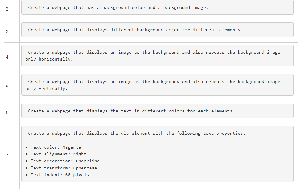 Solved 2 3 5 6 Create a webpage that has a background color | Chegg.com