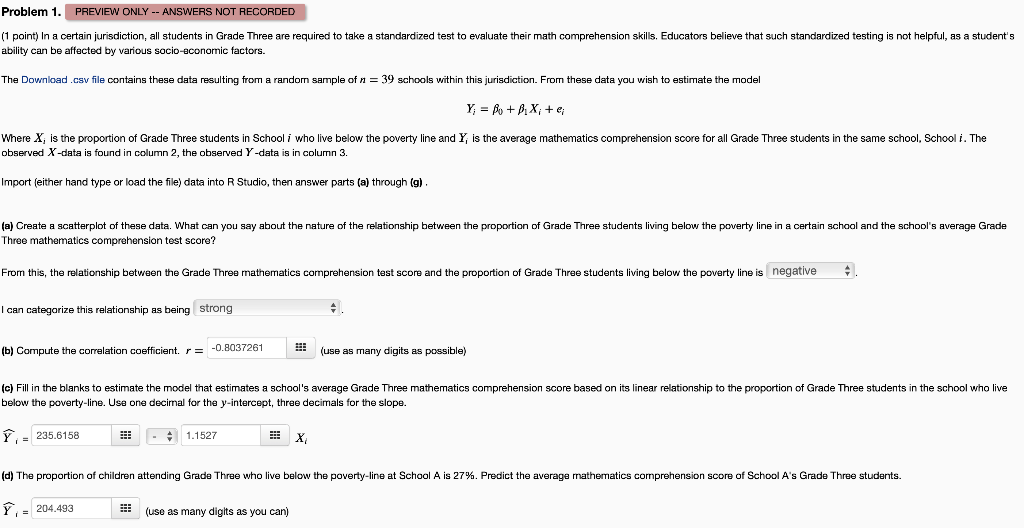 Solved Problem 1. PREVIEW ONLY -- ANSWERS NOT RECORDED (1 | Chegg.com