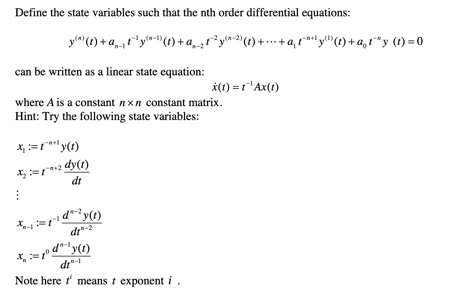 Solved Define The State Variables Such That The Nth Order Chegg