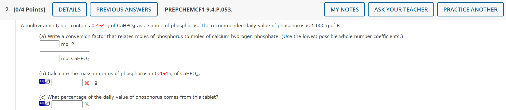 Solved 2. [0/4 Points] DETAILS PREVIOUS ANSWERS PREPCHEMCF1 | Chegg.com