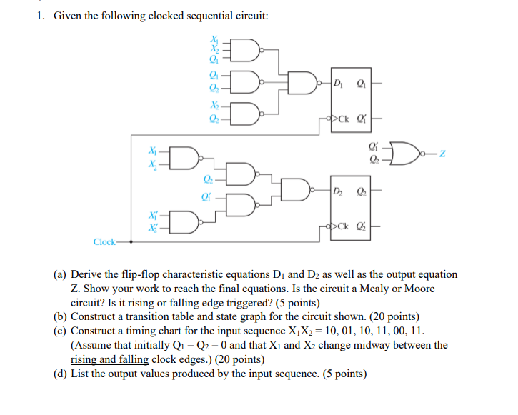 Solved 1. Given the following clocked sequential circuit: - | Chegg.com