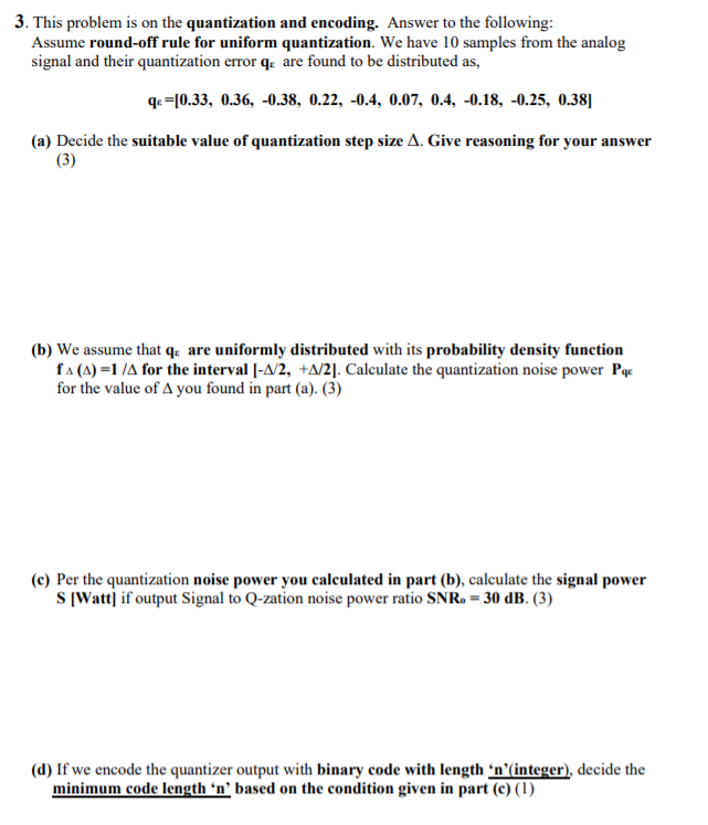 Solved 3. This problem is on the quantization and encoding. | Chegg.com