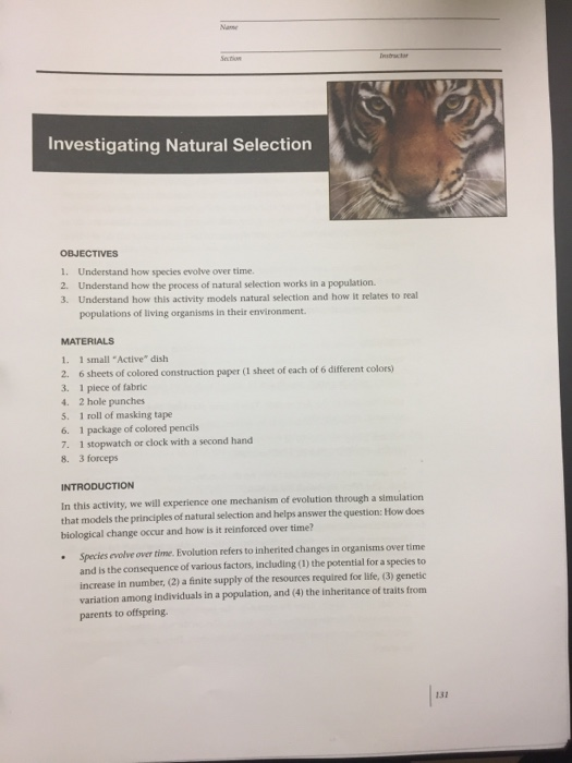 Investigating Natural Selection OBJECTIVES 1. | Chegg.com