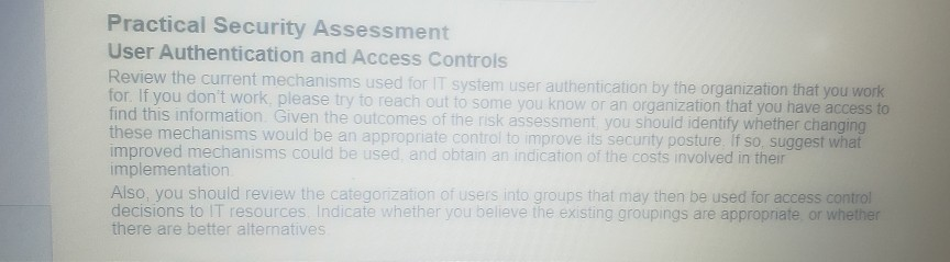Practical Security Assessment User Authentication and | Chegg.com