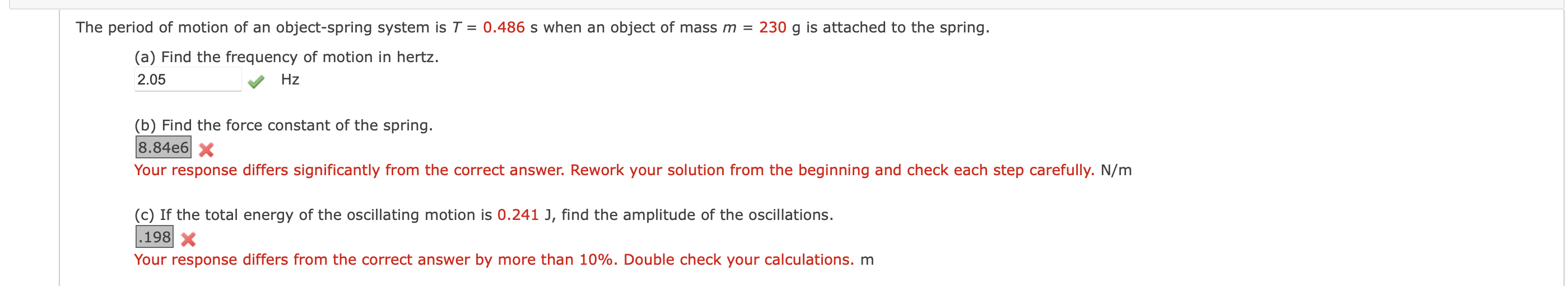 Solved The period of motion of an object-spring system is | Chegg.com