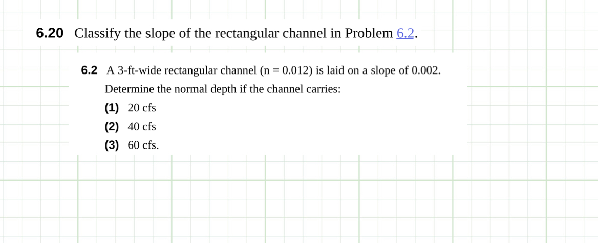 Solved 6.20 Classify the slope of the rectangular channel in | Chegg.com