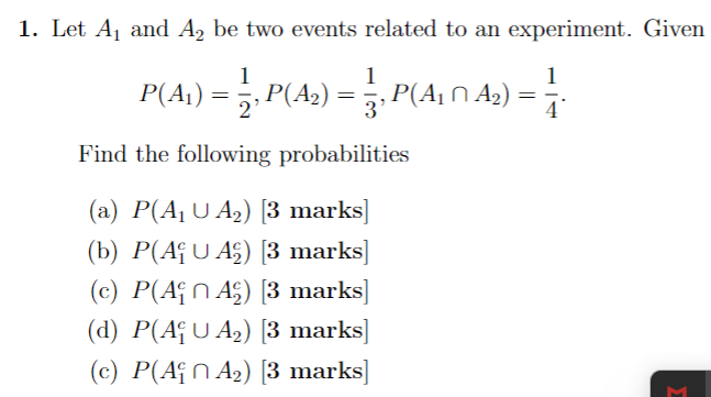 Solved Let A1 and A2 be two events related to an experiment. | Chegg.com