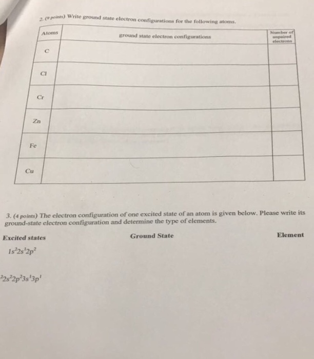 Solved 2. oins) Write ground state electron configurations | Chegg.com