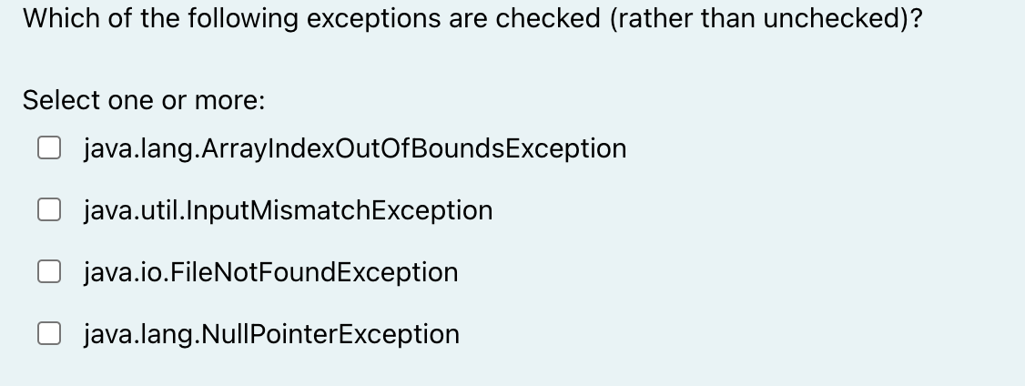 Solved Which of the following exceptions are checked (rather | Chegg.com