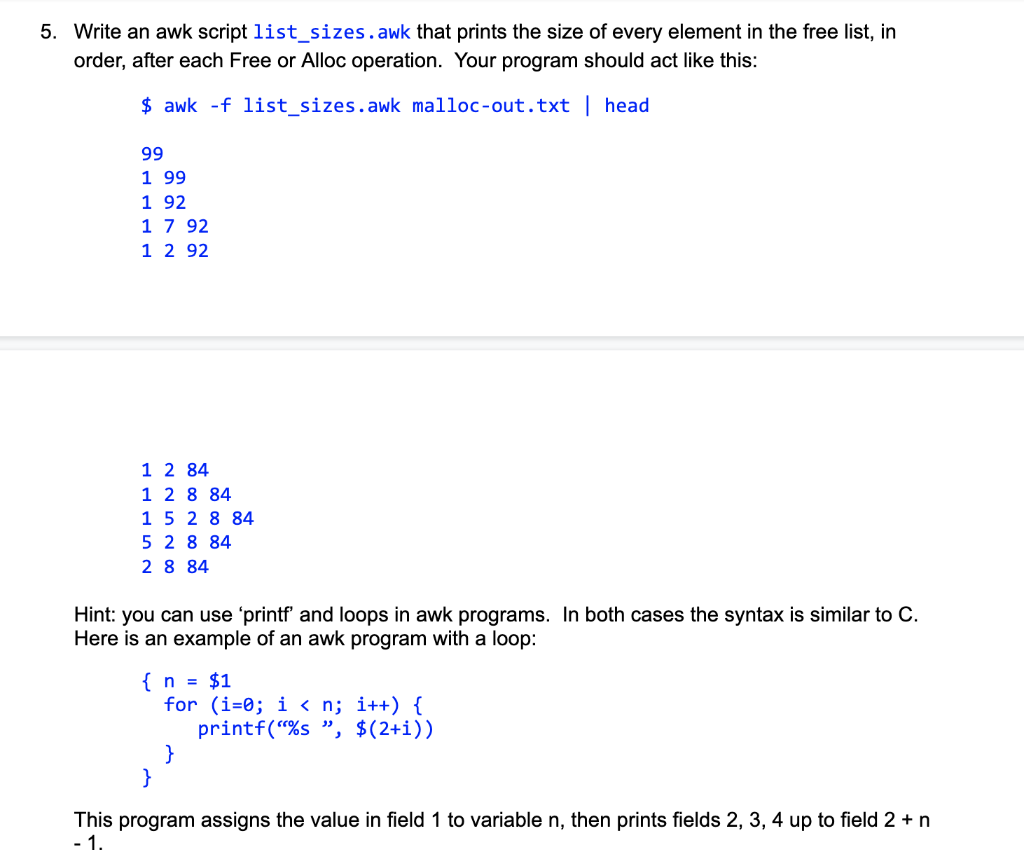 Solved You don't need advanced features of AWK for these | Chegg.com