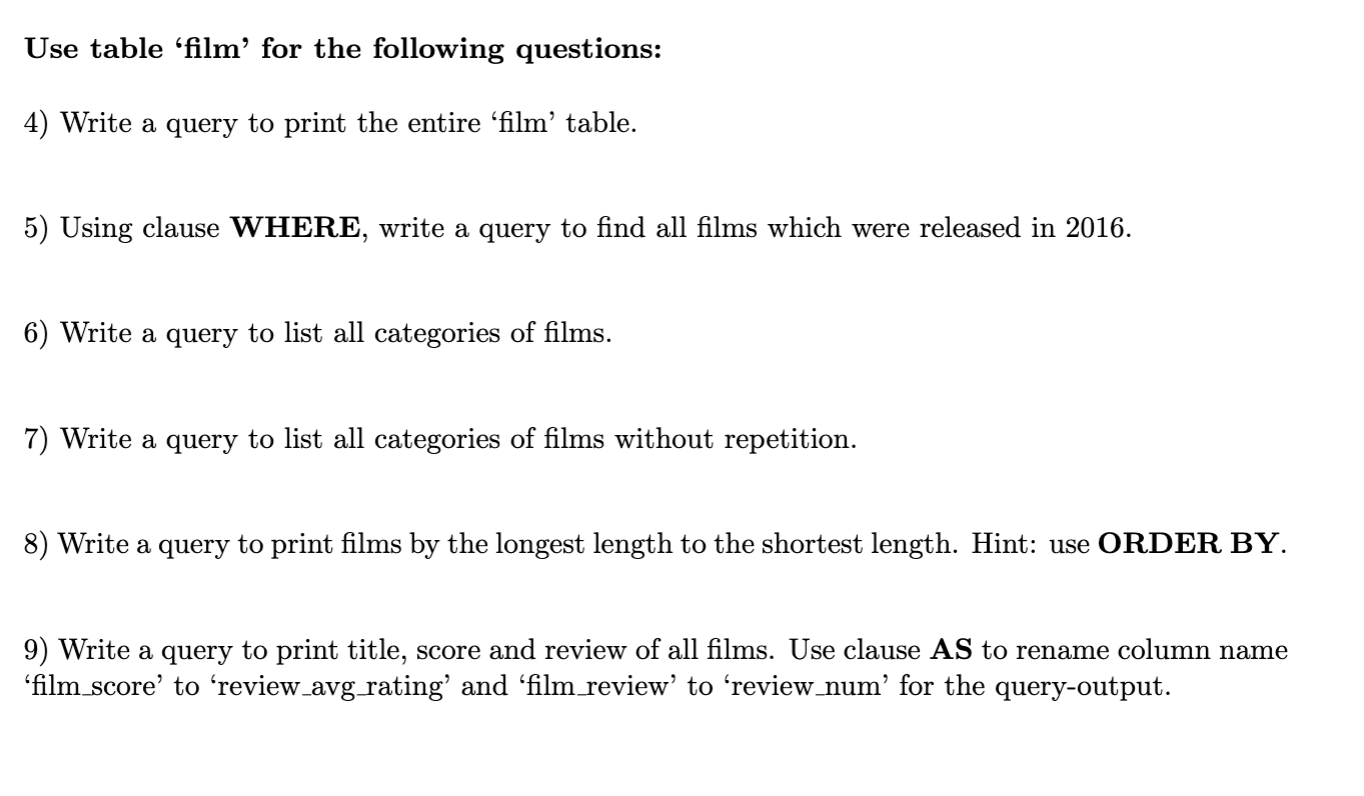 Solved Open the database Movies.db Create a new table. 1) | Chegg.com Solved Open the database Movies.db Create a new table. 1) | Chegg.com
