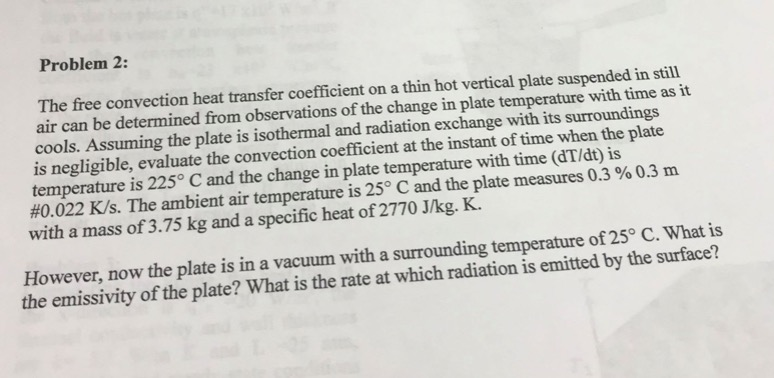 Solved Problem 2: The free convection heat transfer | Chegg.com