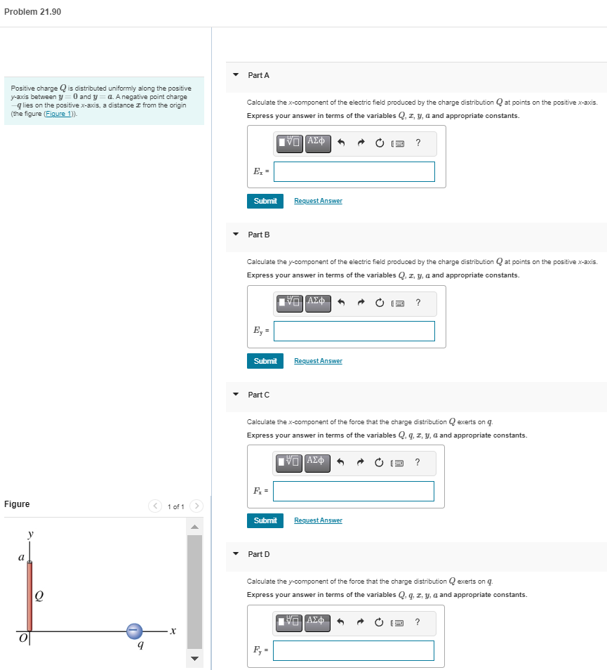Solved Positive charge Q ﻿is distributed uniformly along the | Chegg.com
