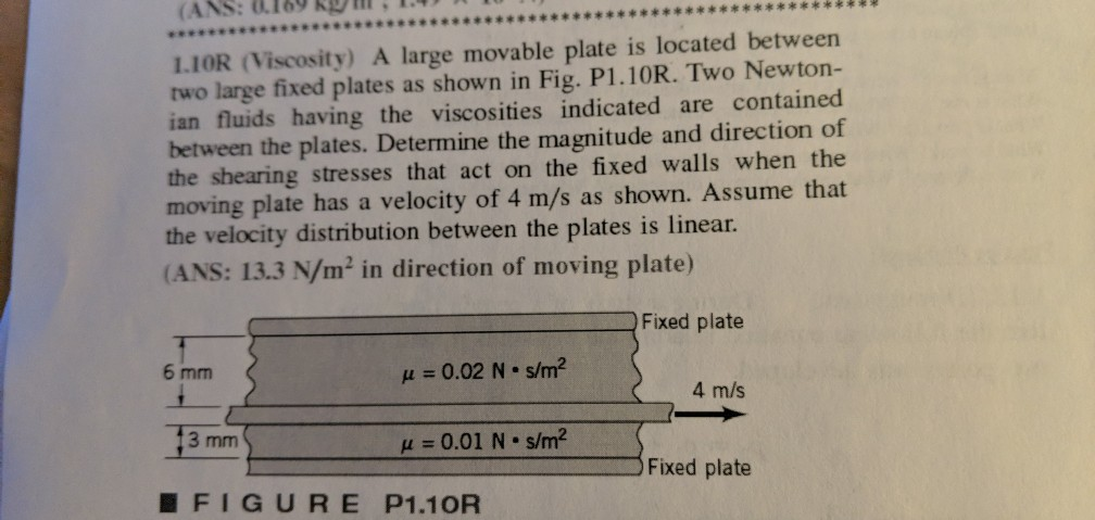 Solved (ANS: 1.10R (Viscosity) A large movable plate is | Chegg.com