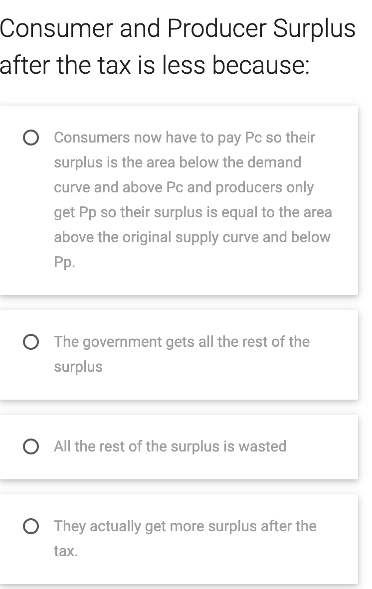 Solved Consumer and Producer Surplus after the tax is less | Chegg.com